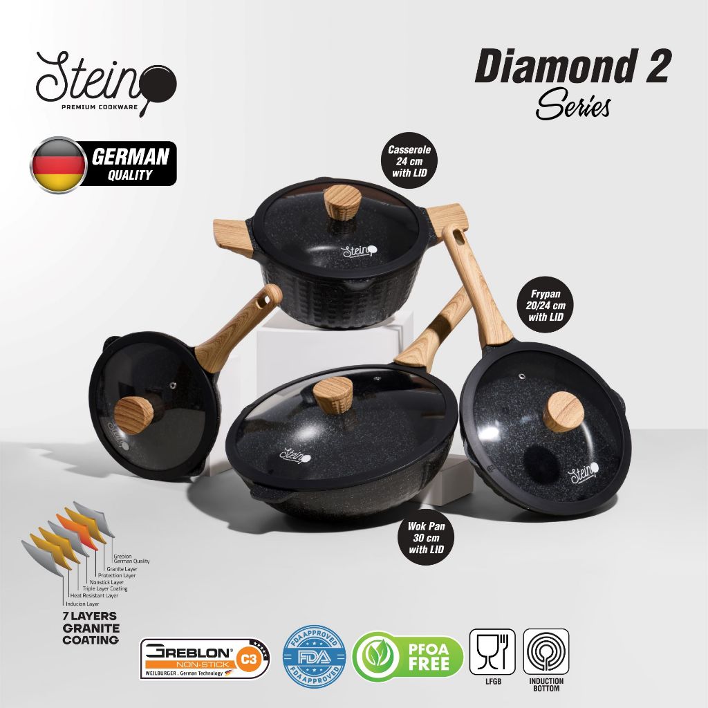 Jual STEIN Cookware Diamond 2 Set | Set Panci Wajan 8in1 | Shopee Indonesia
