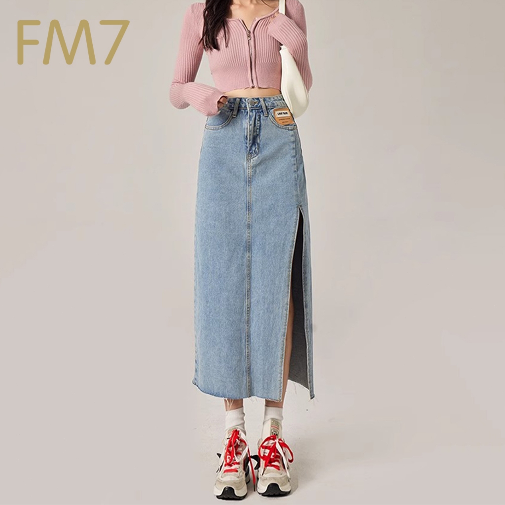Jual FM7 L125 Rok-denim Split Gaya Korea Rok A-line Wanita Berpinggang ...