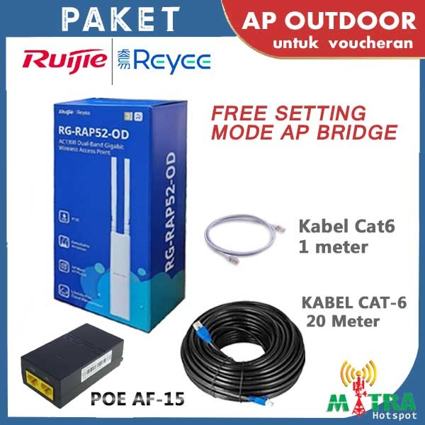 Jual Paket AP Ruijie RAP-52-OD Lengkap POE AF15 + Kabel LAN 20 Meter ...