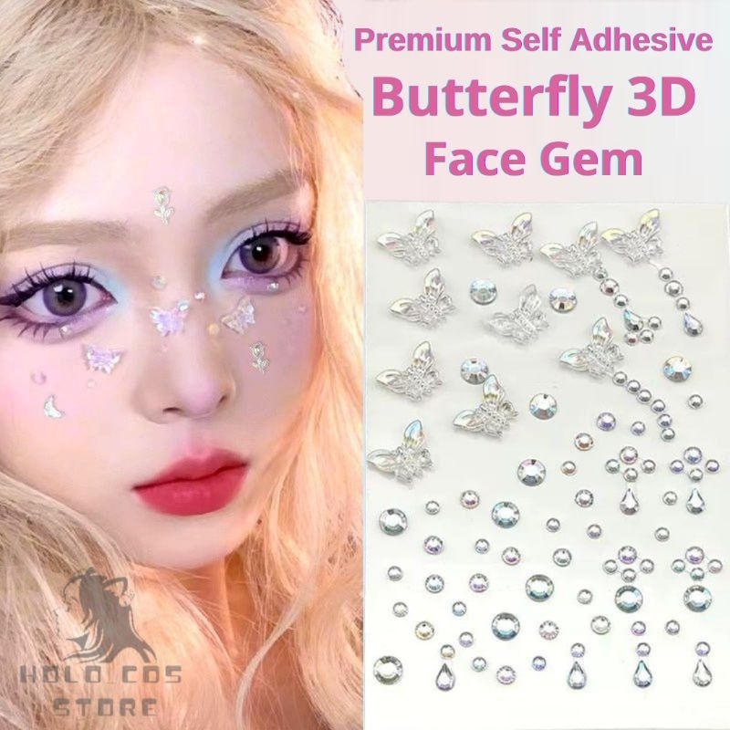 Jual HOLO_COS [COD] Premium 3D Butterfly Face Gem Self Adhessive Manik ...