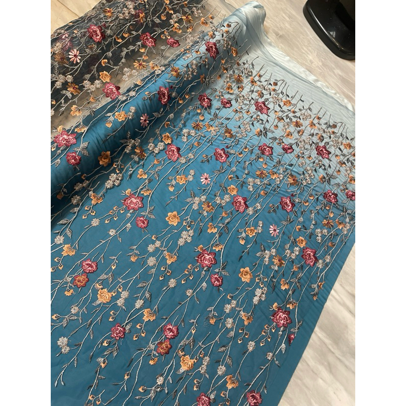 Jual Bahan Kain Brokat Mewah Tile Embroidery Garden Floral Benang ...