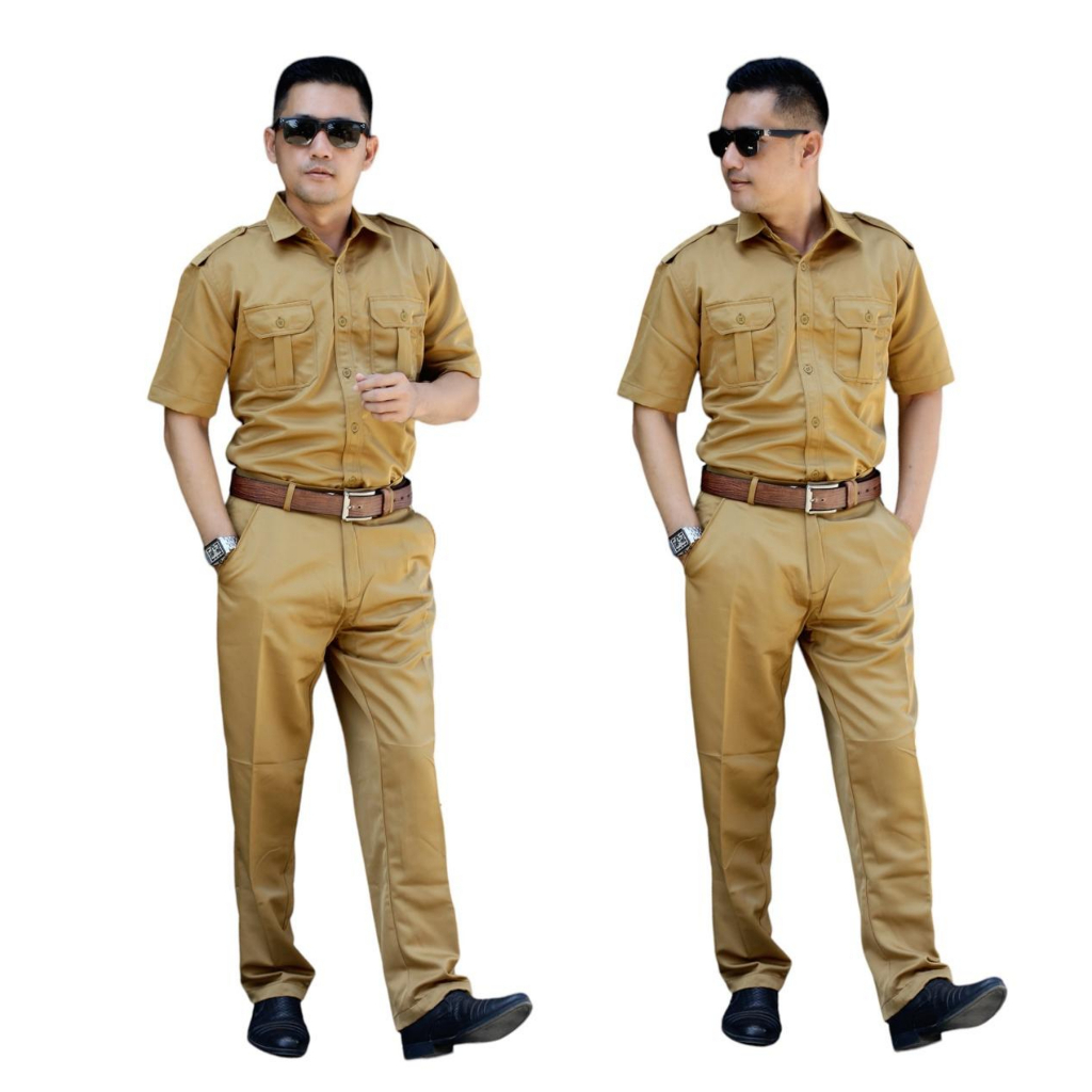 Jual SATU SET Baju Khaki coklat Pria Lengan PENDEK /Seragam PNS pria ...