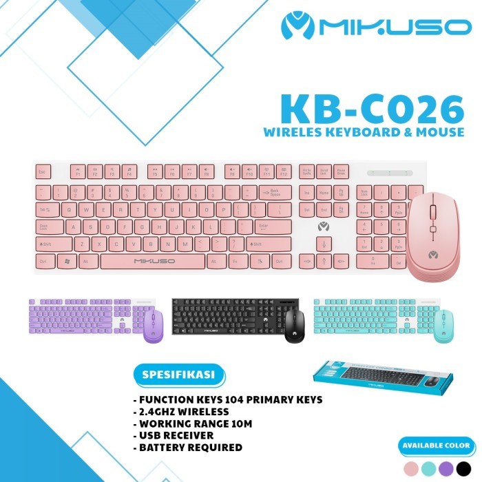 Jual Keyboard Mouse Wireless Mikuso Kb C026 Nirkabel Bluetooth 2 4ghz Silent Click Desain