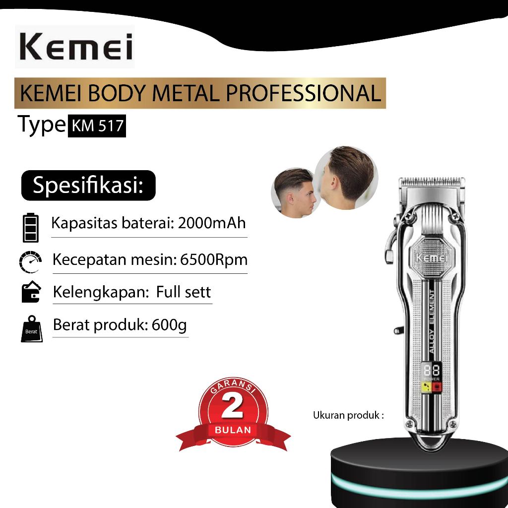 Jual ALAT PANGKAS RAMBUT/CUKUR KEMEI KM-517 BODY METAL PROFESSIONAL ...