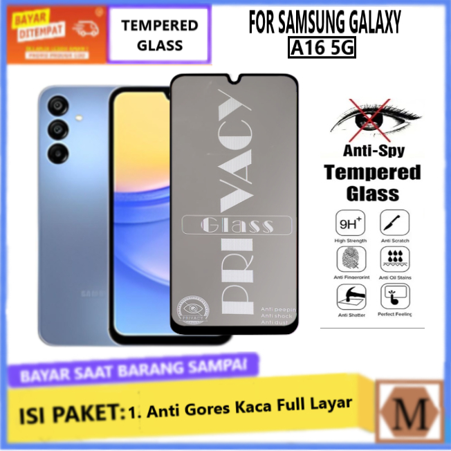 Jual Tempered Glass Anti Spy Samsung Galaxy A16 5G A16 4G Anti Gores Privacy Full Layar Anti ...