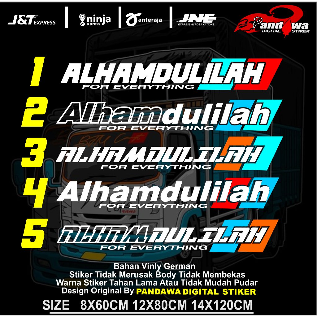 Jual Stiker Truk Alhamdulilah Cutting Sticker Latin Kaca Depan mobil ...