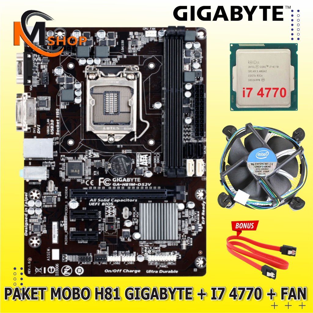 Jual Paket Motherboard Mobo Mainboard Gigabyte Intel H81 LGA 1150 DDR3 + Processor Core i7 4770 ...