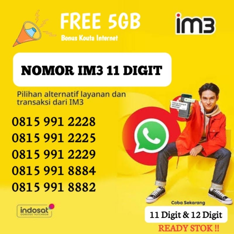 Jual NOMOR CANTIK IM3 INDOSAT 11 DIGIT RAPI JARINGAN 4G 5G NASIONAL ...