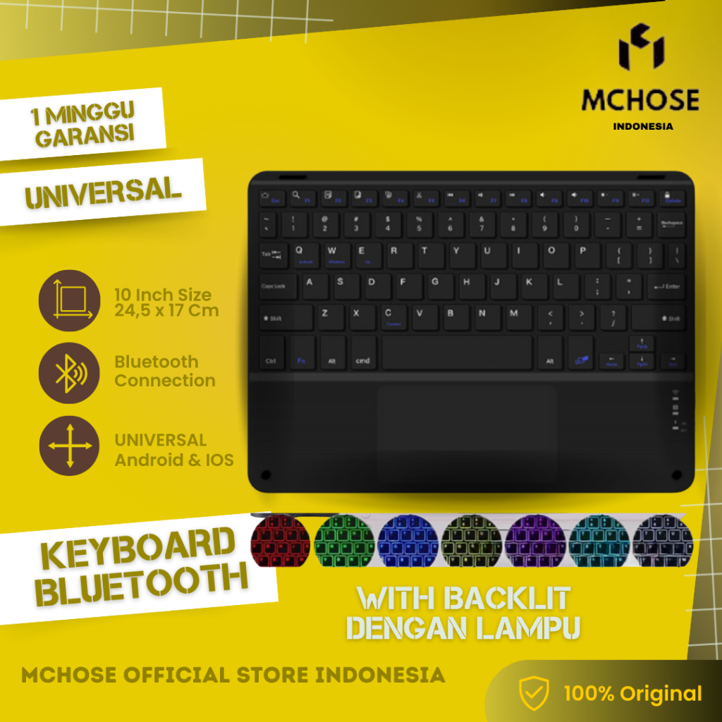 Jual MCHOSE Keyboard Bluetooth Wireless Universal Android IOS Backlit ...