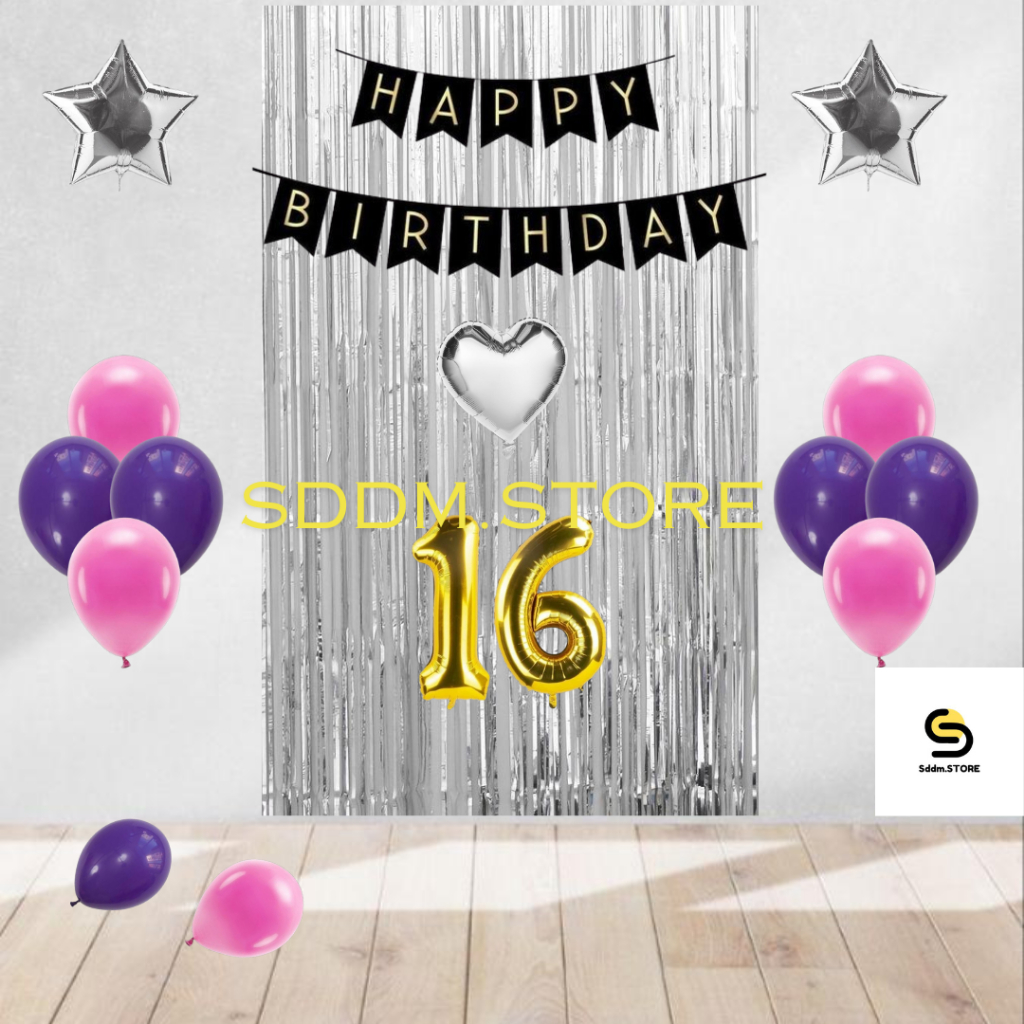 Jual PAKET DEKORASI ULANG TAHUN TIRAI SILVER LENGKAP BALON ANGKA Biru ...