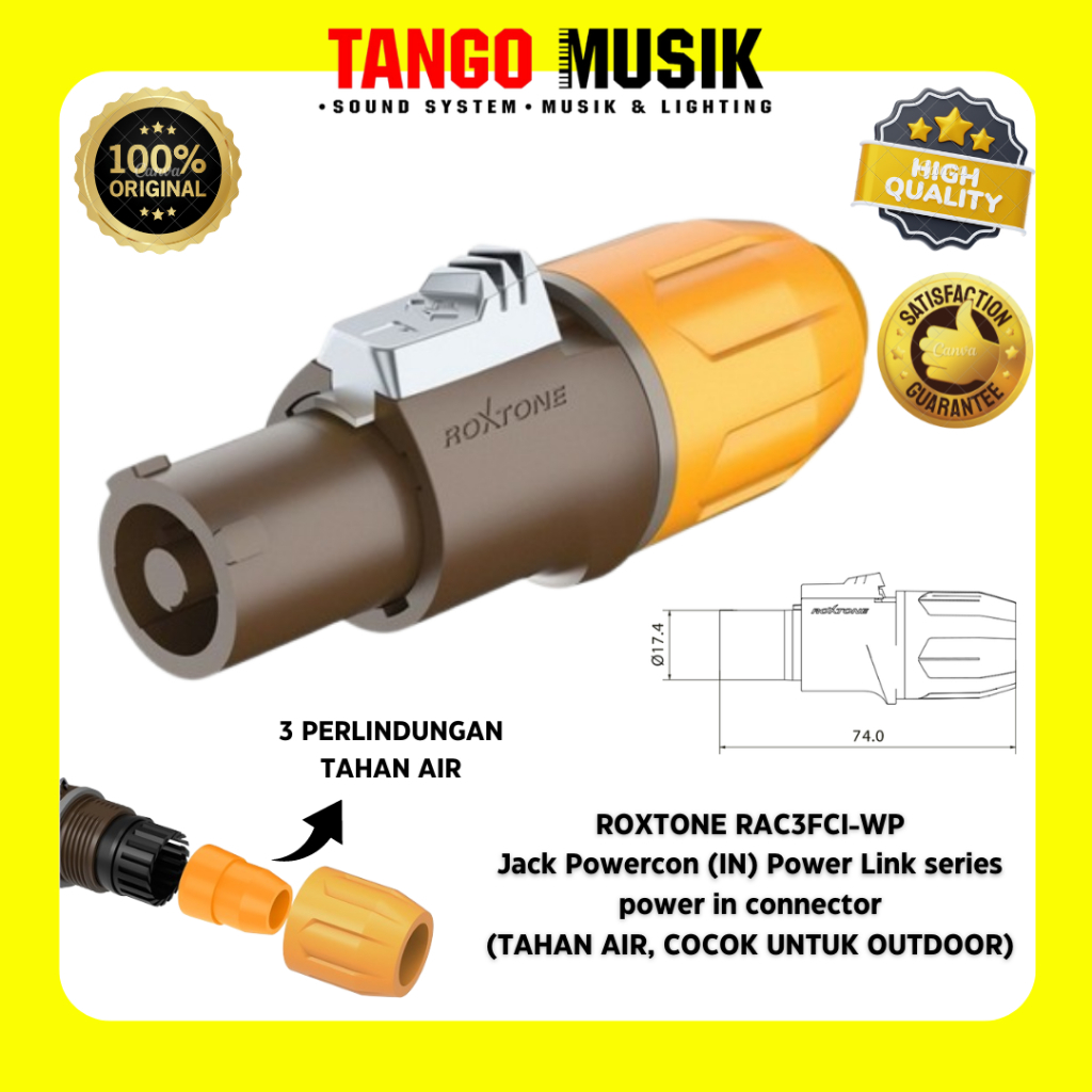 Jual Roxtone Jack Powercon Powerlink Waterproof Coklat Orange RAC3FCI ...