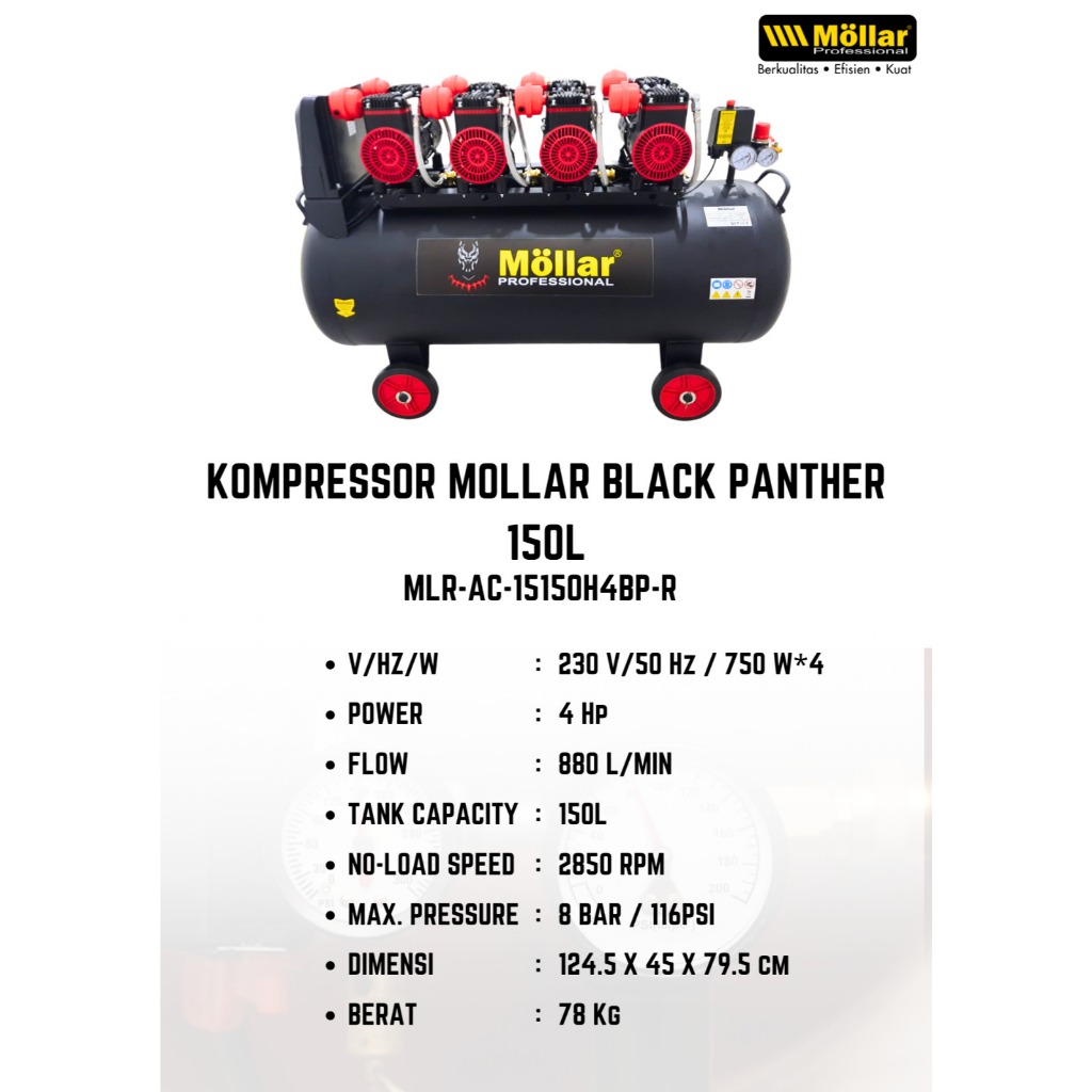Jual MOLLAR 15105H3BP-R Kompresor BLACK PANTHER 4HP 4PK 150 Liter ...