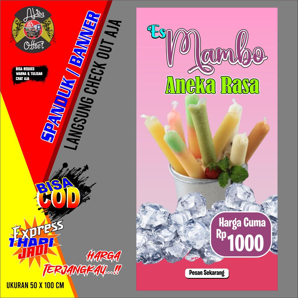 Jual SPANDUK BANNER ES MAMBO 2 UKURAN 50X100CM | Shopee Indonesia