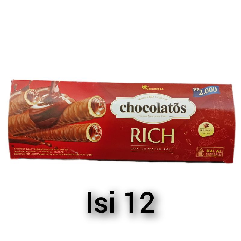 Jual Chocolatos RICH Coated Wafer Roll Chocolate flavor isi 12 | Shopee ...