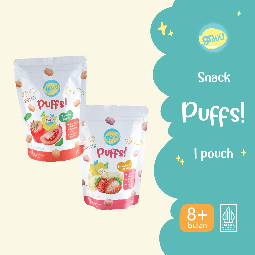 Jual Grouu - Puffs! Strawberry Banana/Tomato Herbs - Camilan MPASI ...