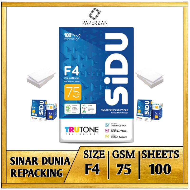 Jual Kertas HVS F4 75 Gram SIDU Sinar Dunia 100 Lembar | Shopee Indonesia