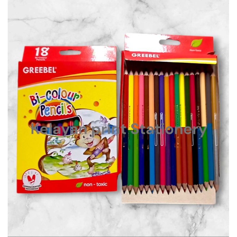 Jual PENSIL WARNA GREEBEL BICOLOR 36 WARNA (18 PENSIL WARNA ATAS BAWAH ...