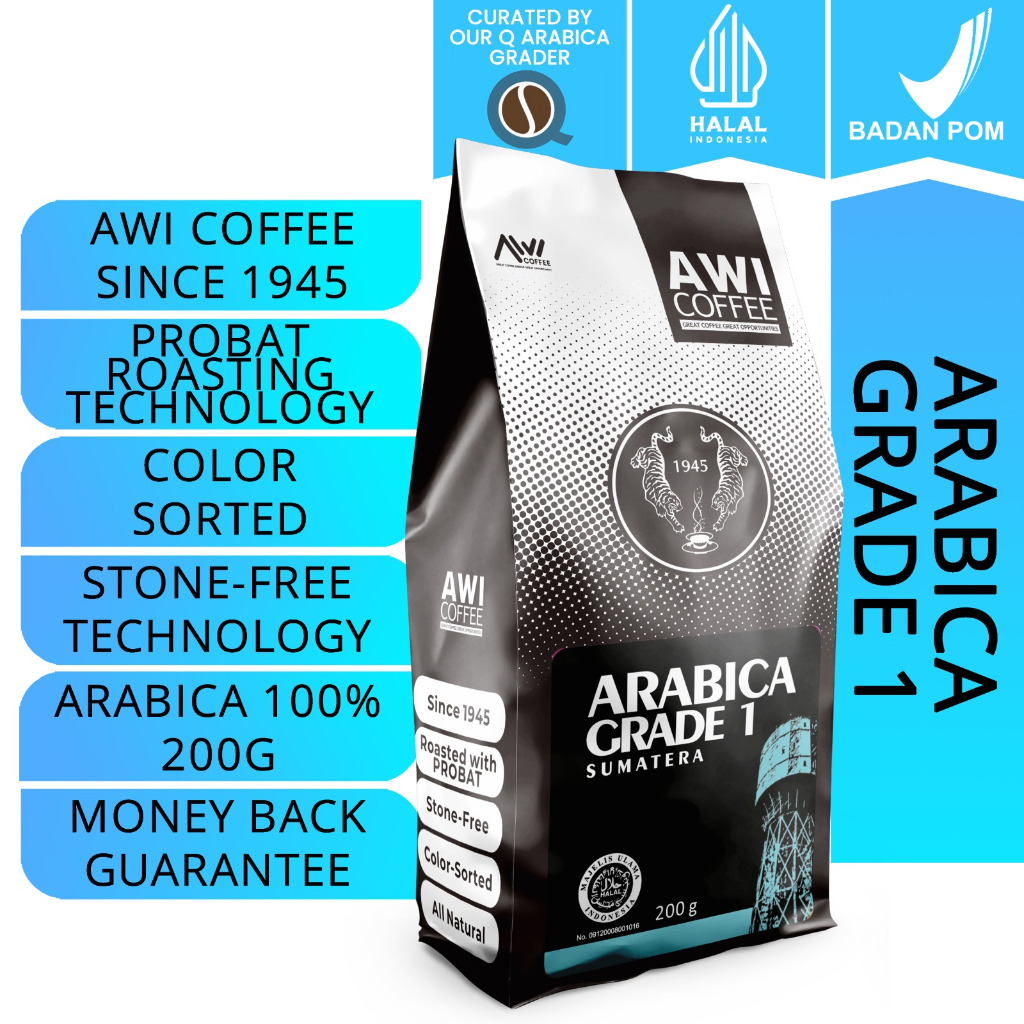 Jual Awi Coffee Sumatera Arabica Grade 1 Blend For Cafe 200Gr Biji| 100 ...