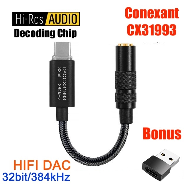Jual Hi Res DAC Type C to 3.5mm Conexant CX31993 AUX Audio Adaptor HiFi Sound Quality | Shopee ...