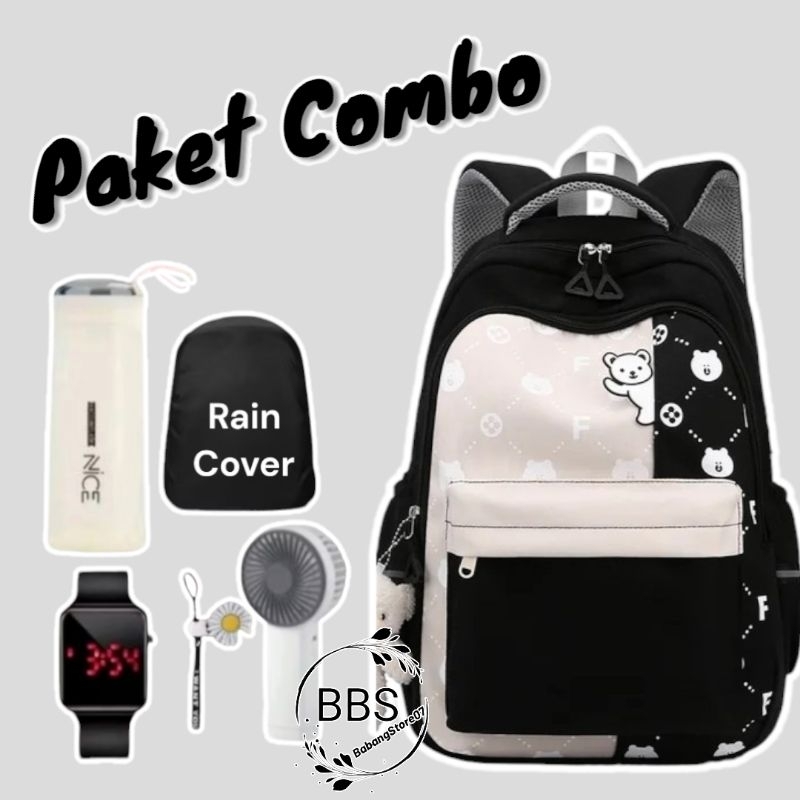 Jual BANYAK BONUSNYA Tas Sekolah Anak Perempuan SD SMP Panda Lucu paket Combo Ransel Sekolah ...