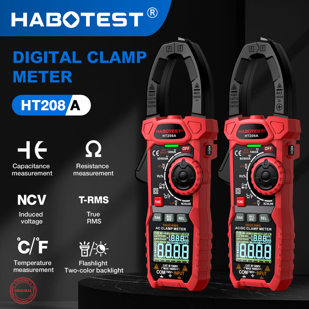 Jual HABOTEST HT208A Tang Ampere AC Current Meteran Klem Digital 1000V ...