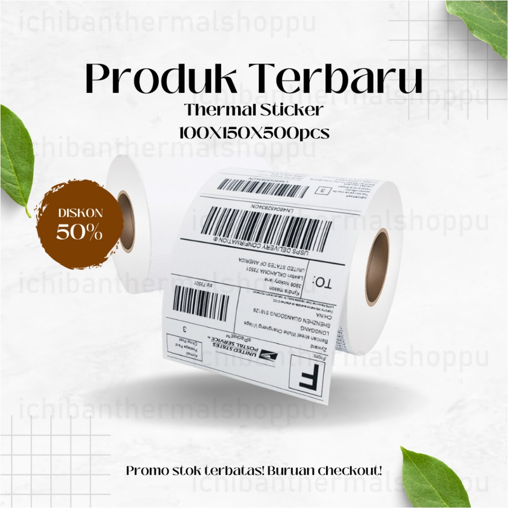 Jual KERTAS LABEL THERMAL STIKER RESI STICKER LABEL BARCODE ROLL UKURAN A6 100X150 MM ISI 500PCS ...