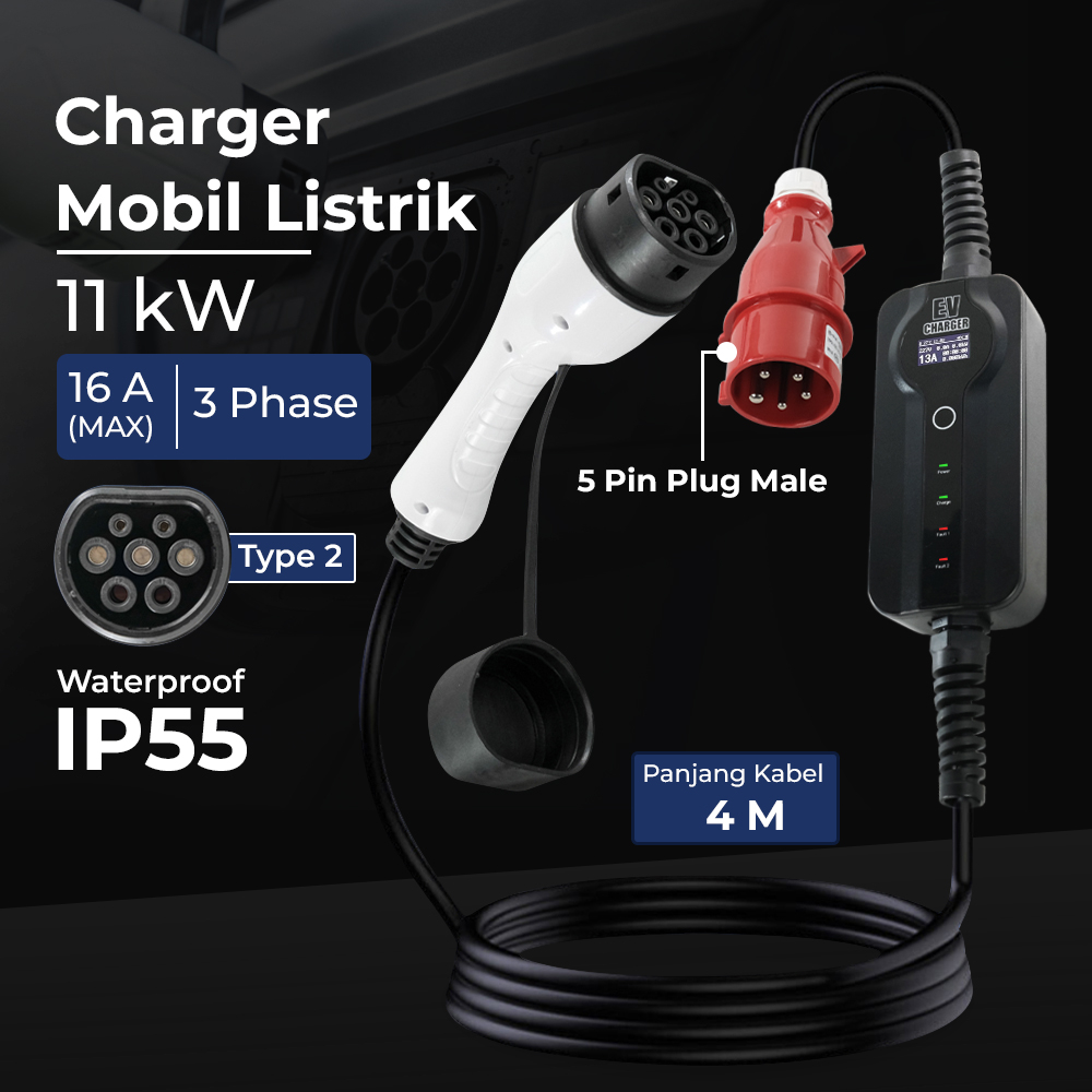 Jual YEEDA Charger Mobil Listrik EV 16A 11kW Male 5 Pin to Type 2 ...
