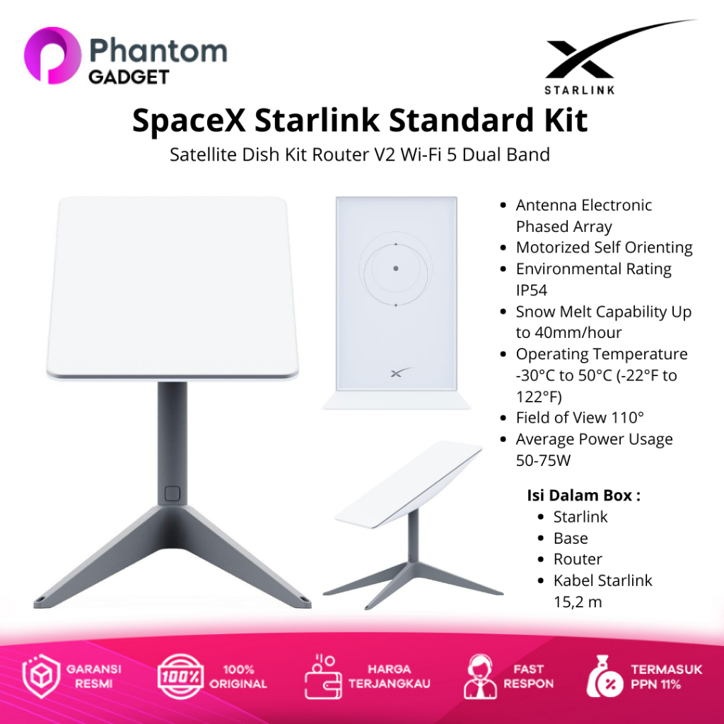 Jual SpaceX STARLINK Standard Kit Internet Satellite Router Wi-Fi 5 ...