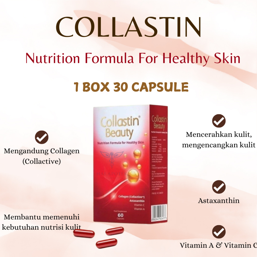 Jual COLLASTIN 30kapsul | collagen 500mg + astaxanthin 2mg | suplemen ...