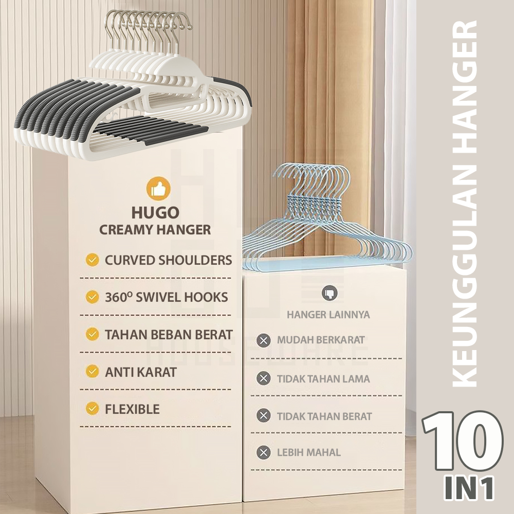 Jual HUGO Hanger Gantungan Baju Dewasa Gantungan Baju Anti Slip Isi 10 ...