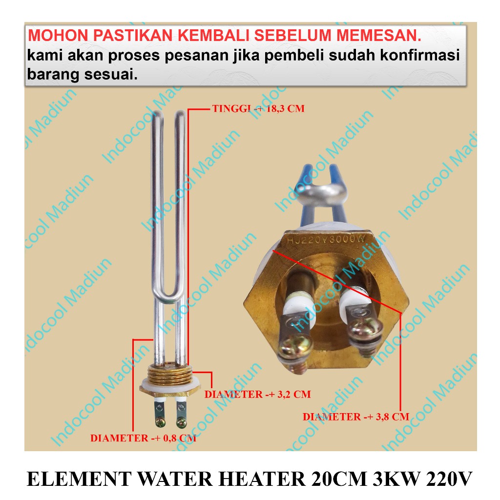 Jual EW20 ELEMEN / ELEMENT PEMANAS AIR / ELEMENT WATER HEATER 20CM 3KW ...