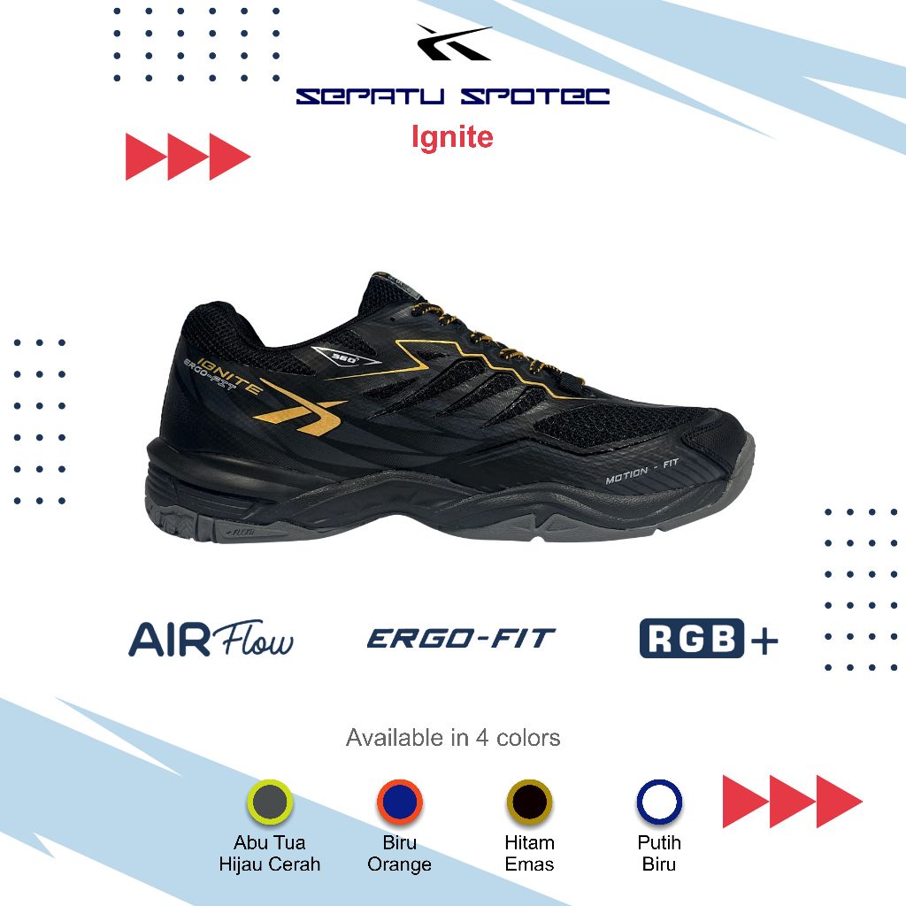 Jual SPOTEC Sepatu Bulu Tangkis IGNITE Hitam - Emas | Shopee Indonesia