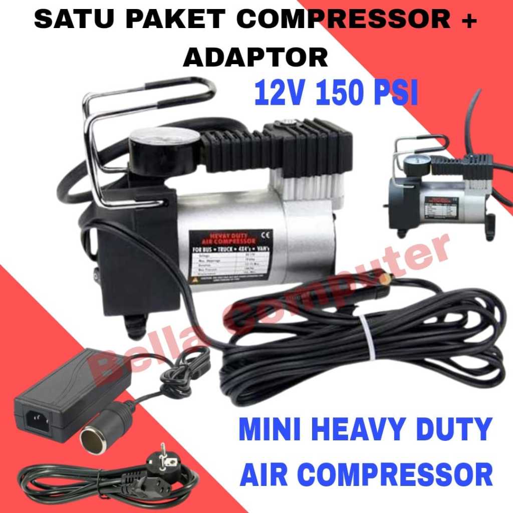 Jual Satu Paket Pompa Ban Mini Compressor + Adaptor 12V 10A - Pompa ...