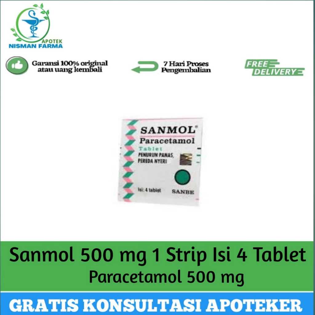 Jual SANMOL 500MG 1 STRIP ISI 4 TABLET ( PARACETAMOL 500 MG ) / DEMAM / SAKIT KEPALA / SAKIT ...