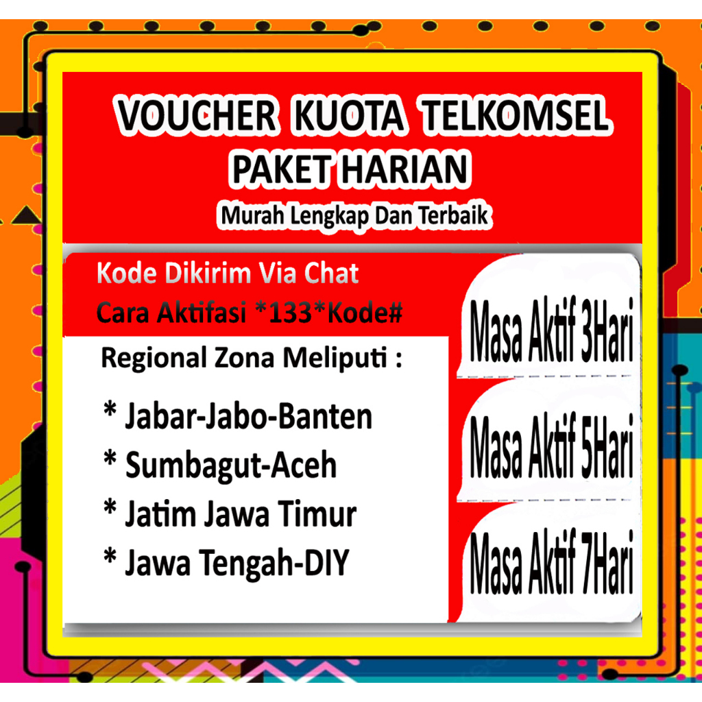 Jual VOUCHER KUOTA TELKOMSEL PAKET DATA VOUCHER HARIAN (Kode Via Chat ...