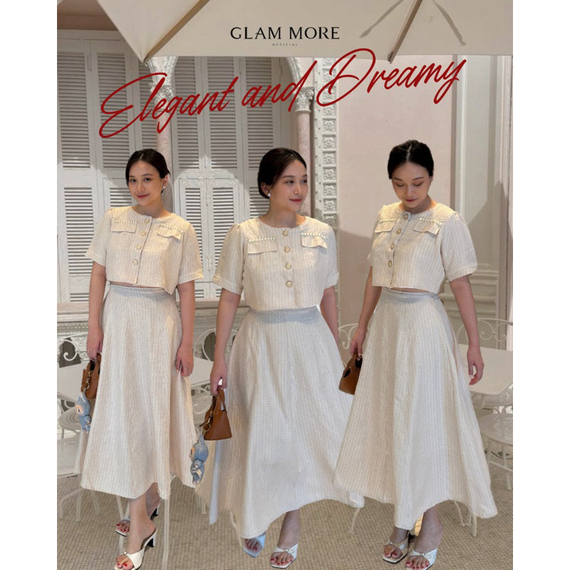 Jual GLAM MORE | one set premium wanita / tweed set / tweed top / tweed ...