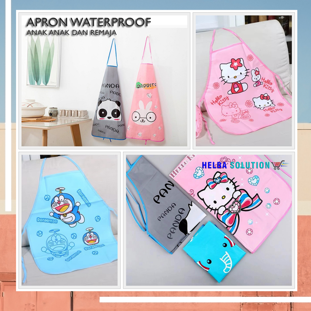 Jual Celemek Masak Anak Dan Remaja Apron Dapur Anti Air Motif Karakter ...
