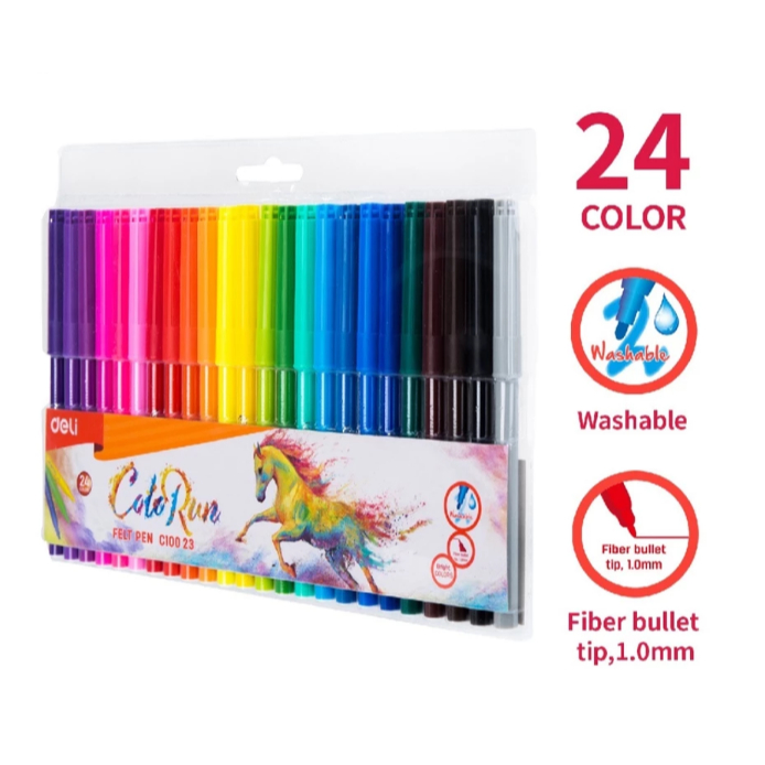 Jual Deli 24 Color Felt Pen C100 23 - Spidol Felt 24 Warna Cerah, Tinta ...