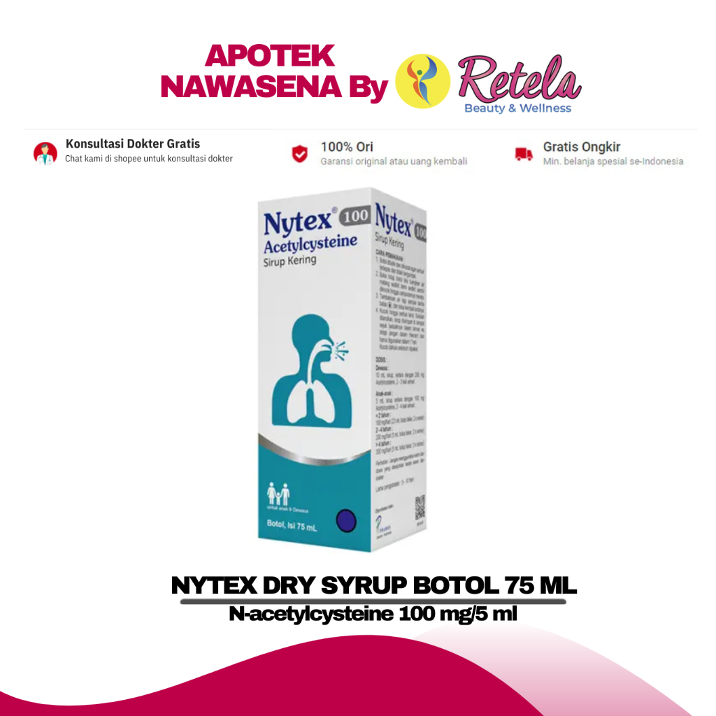 Jual NYTEX SYRUP 1 BOTOL 75 ML ( N-ACETYLCYSTEINE 100 MG ) | Shopee Indonesia