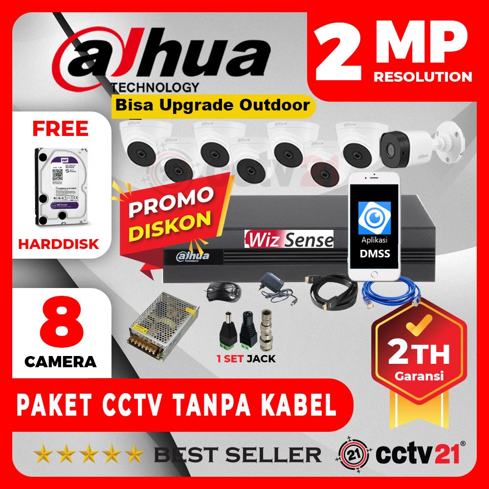 Jual Paket murah cctv Dahua 2MP 8 Kamera Channel Hemat Tanpa Kabel Garansi Resmi | Shopee Indonesia