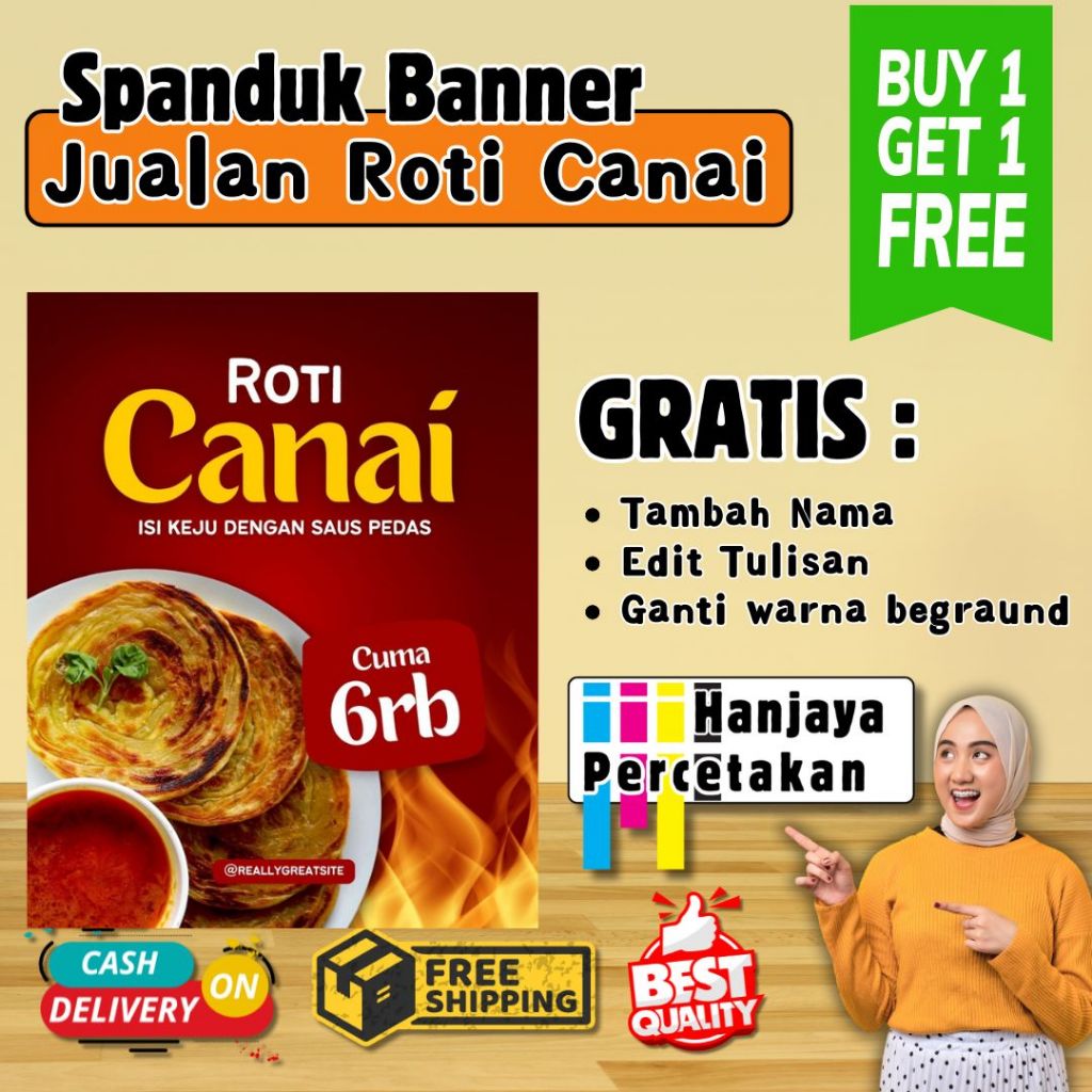 Jual PERCETAKAN BELI 1 GRATIS 1 - SPANDUK JUALAN ROTI CANAI | BANNER ...