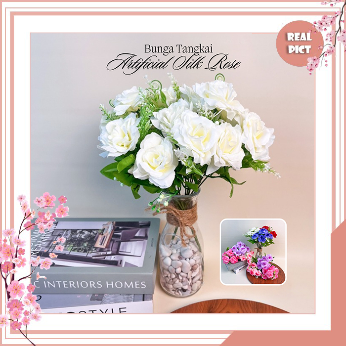 Jual UNICO Tanaman Hias Bunga Tangkai Silk Rose Dekorasi Rumah Bunga ...