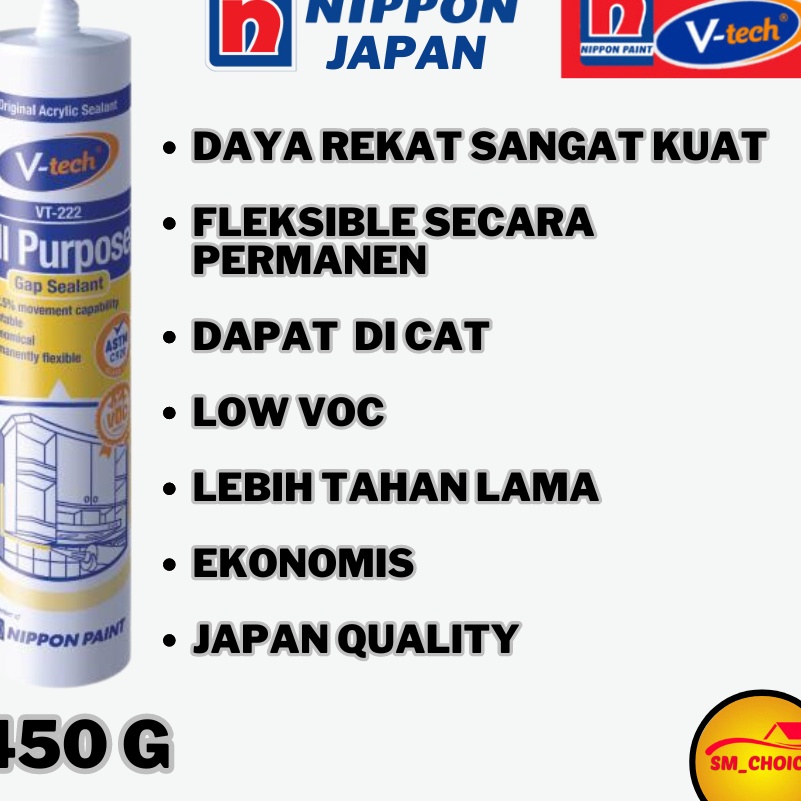 Jual VTECH LEM SUPER SEAL FILLER NIPPON AKRILIK SEALANT SEALANT PUOSE ...