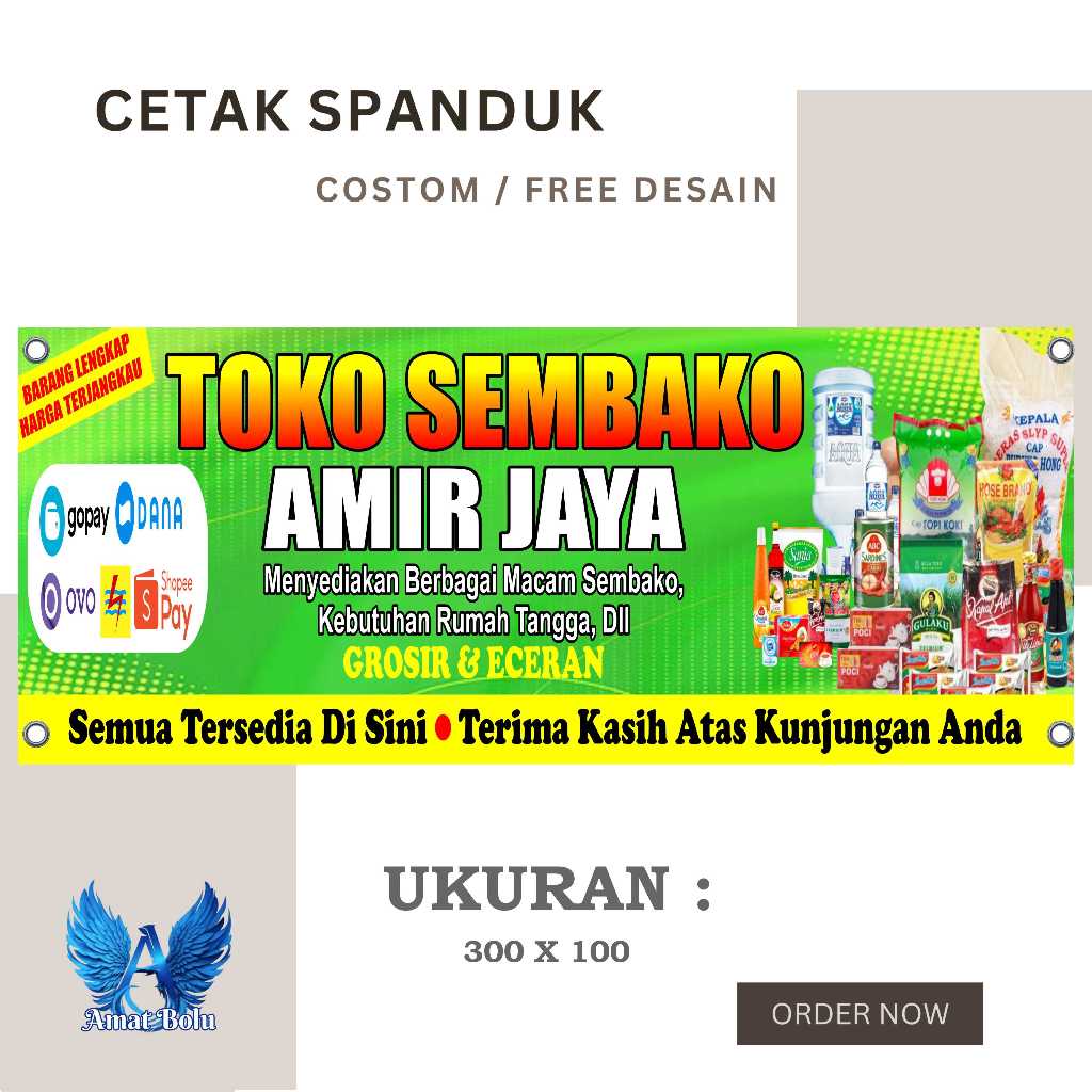 Jual Spanduk Banner TOKO SEMBAKO AMIR JAYA Custom Desain | Shopee Indonesia