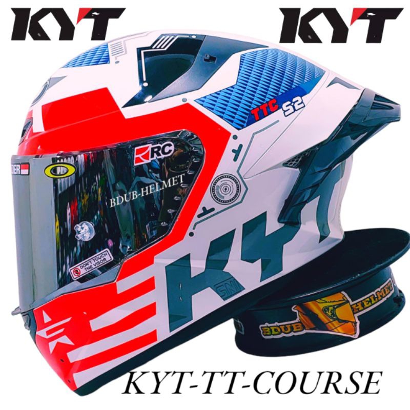 Jual Helm KYT TT course fuselage white red paket ganteng original KYT | Shopee Indonesia
