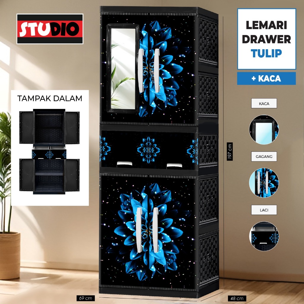 Jual LEMARI PAKAIAN JUMBO 2 PINTU LACI GANTUNGAN KACA STUDIO DRAWER ...