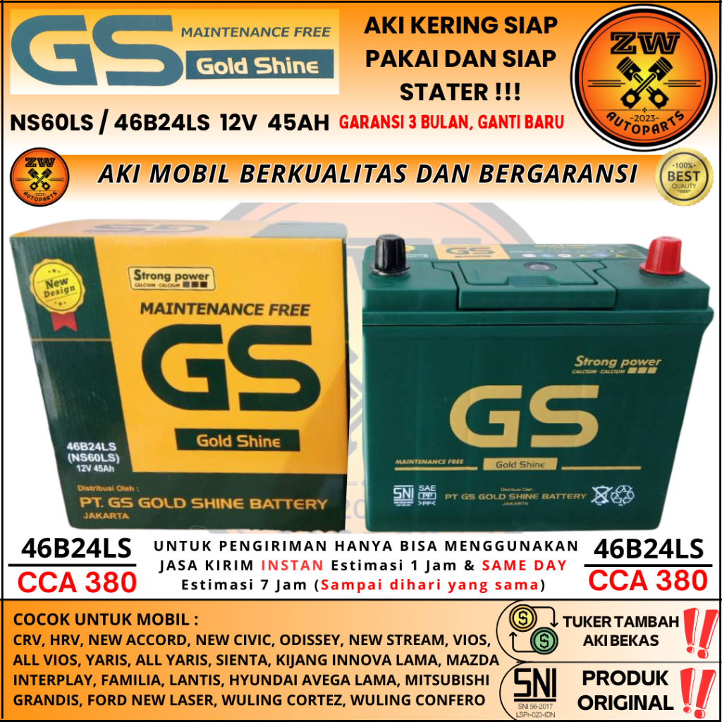 Jual AKI MOBIL KIJANG INNOVA LAMA, VIOS, HYUNDAI AVEGA, NEW ACCORD NS60LS GS MF | Shopee Indonesia