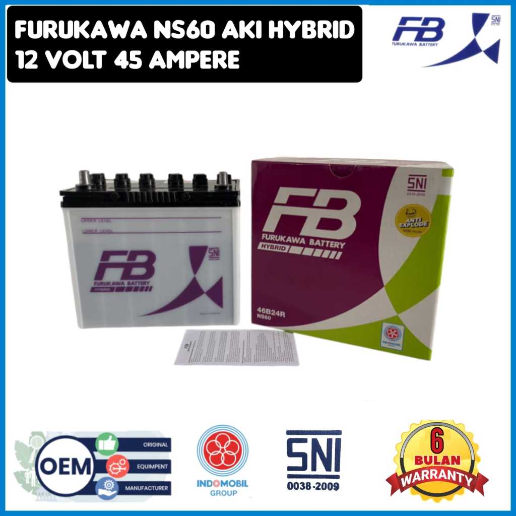 Jual Aki Mobil Avanza/Rush/Feroza/Taruna/Terios/Xenia Furukawa Battery NS60 HYBRID 45 Ah ...