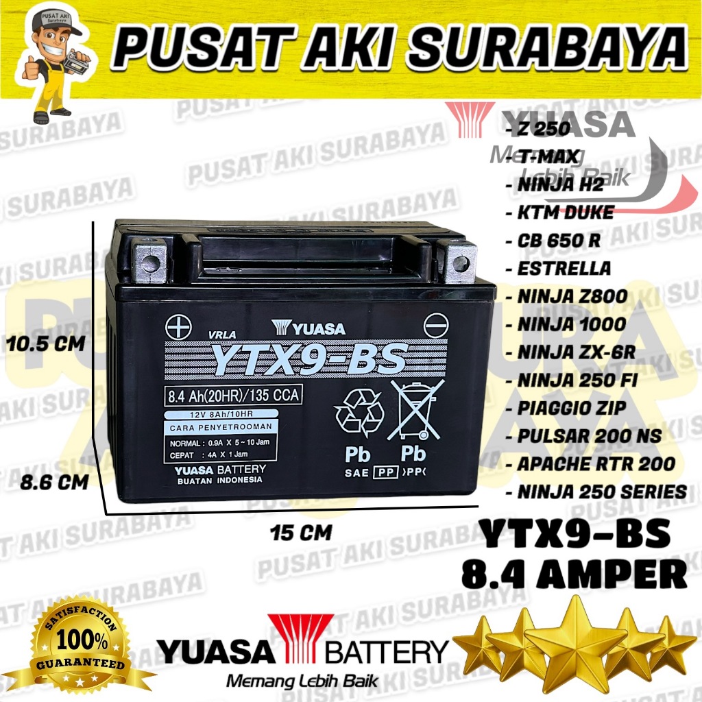 Jual ASLI ORIGINAL AKI YUASA YTX9 BS 8 AMPER NINJA 250 ACCU PIAGGIO ZIP T MAX CBR 600 INAZUMA ...
