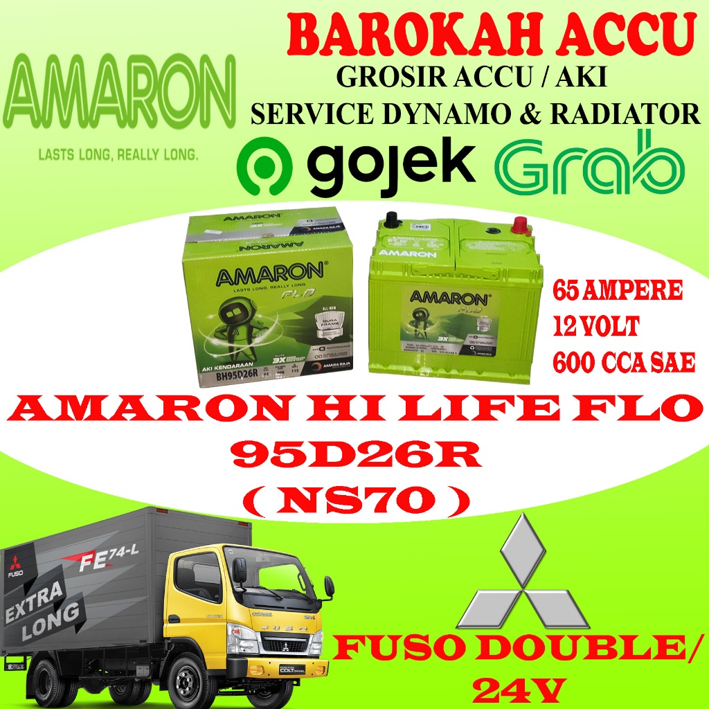 Jual AKI MOBIL MITSUBISHI FUSO DOUBLE AMARON HI LIFE FLO 95D26R / NS70 , 65 AH | Shopee Indonesia
